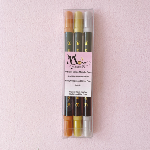 More Metallic Edible Markers Set of 3 in Gold, Copper and Silver Pearl ...