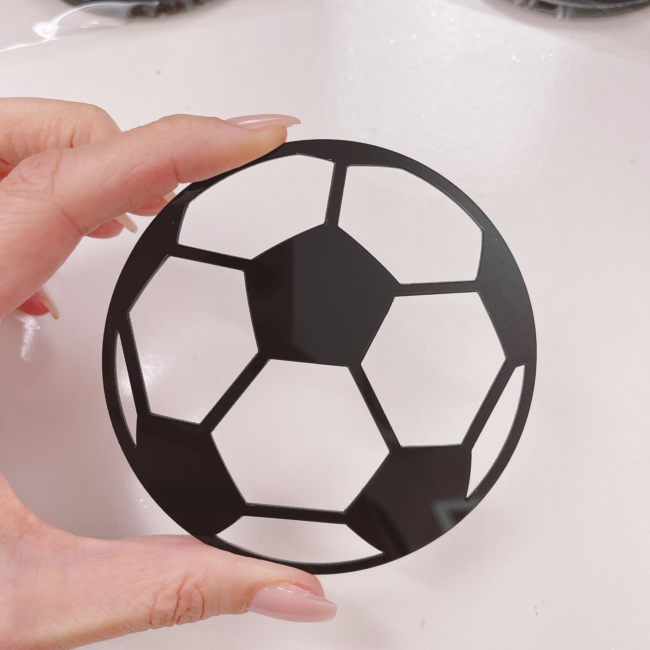Black Acrylic Soccer Ball Topper/Fropper 10cm Pack of 6 – Moreish Cakes